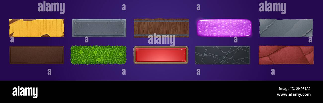 Rectangular buttons with wooden, stone, metal and black marble textures ...
