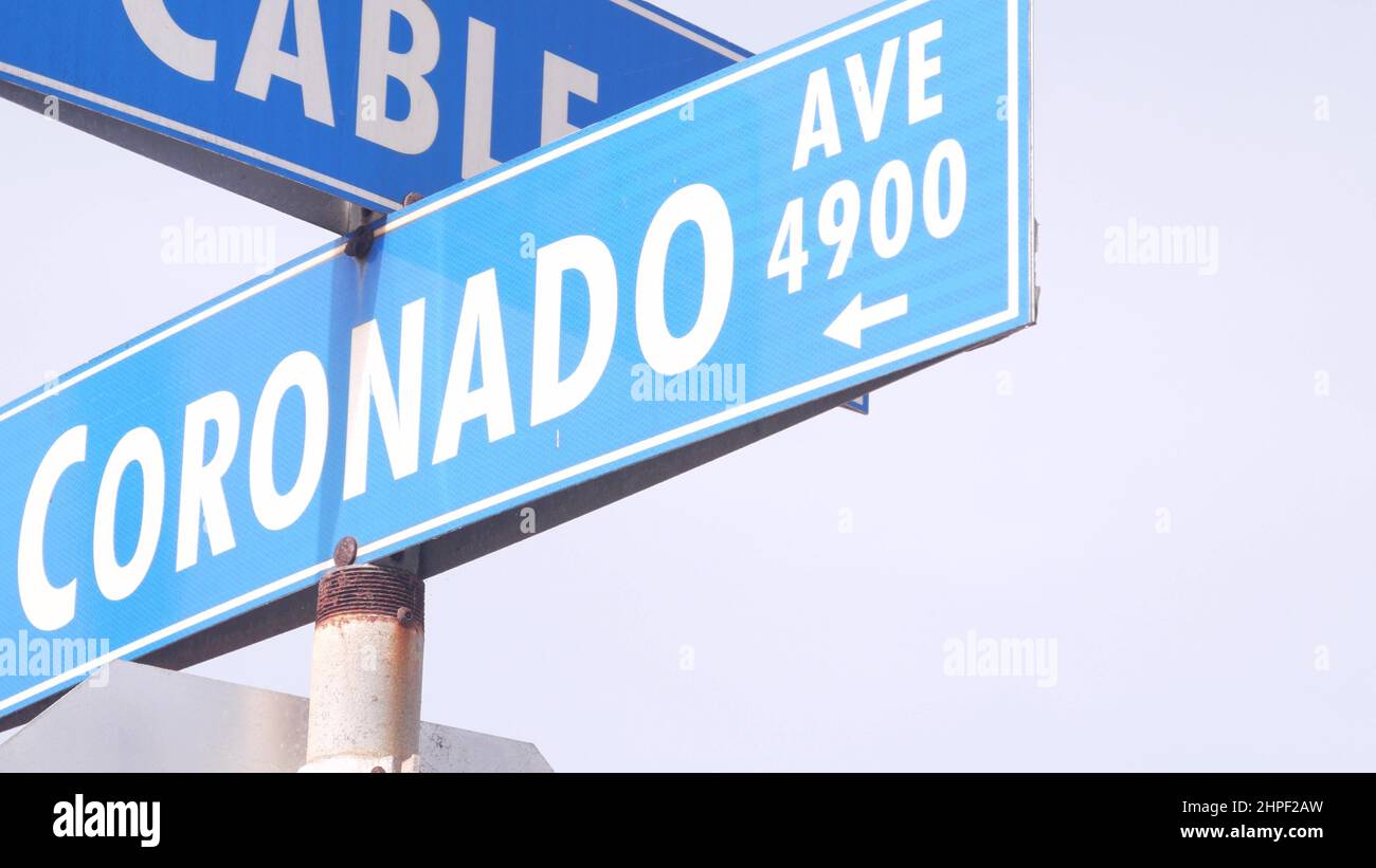 Coronado road sign on crossroad, California city street, USA ...