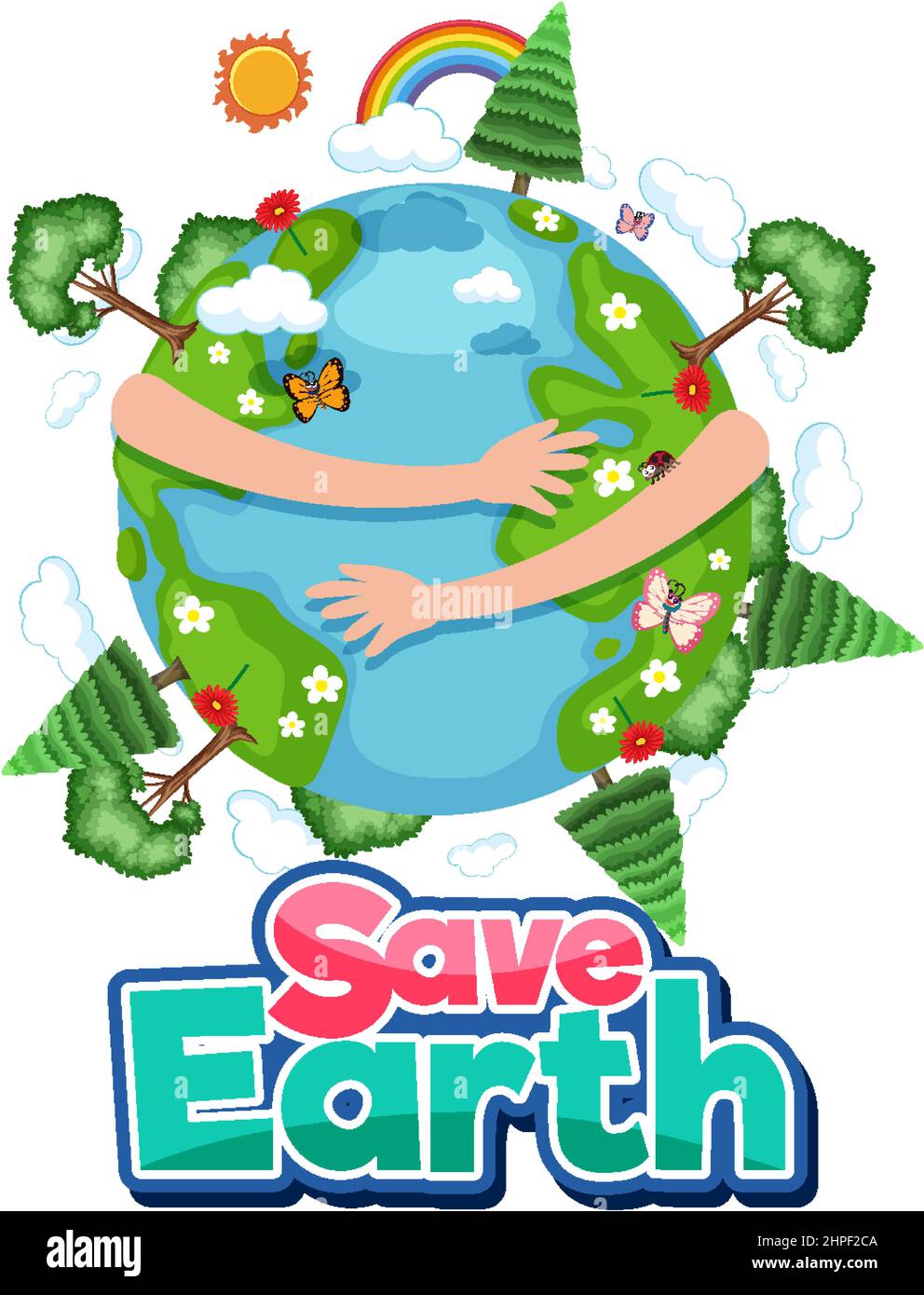 Save earth typography logo with earth and nature elements illustration ...