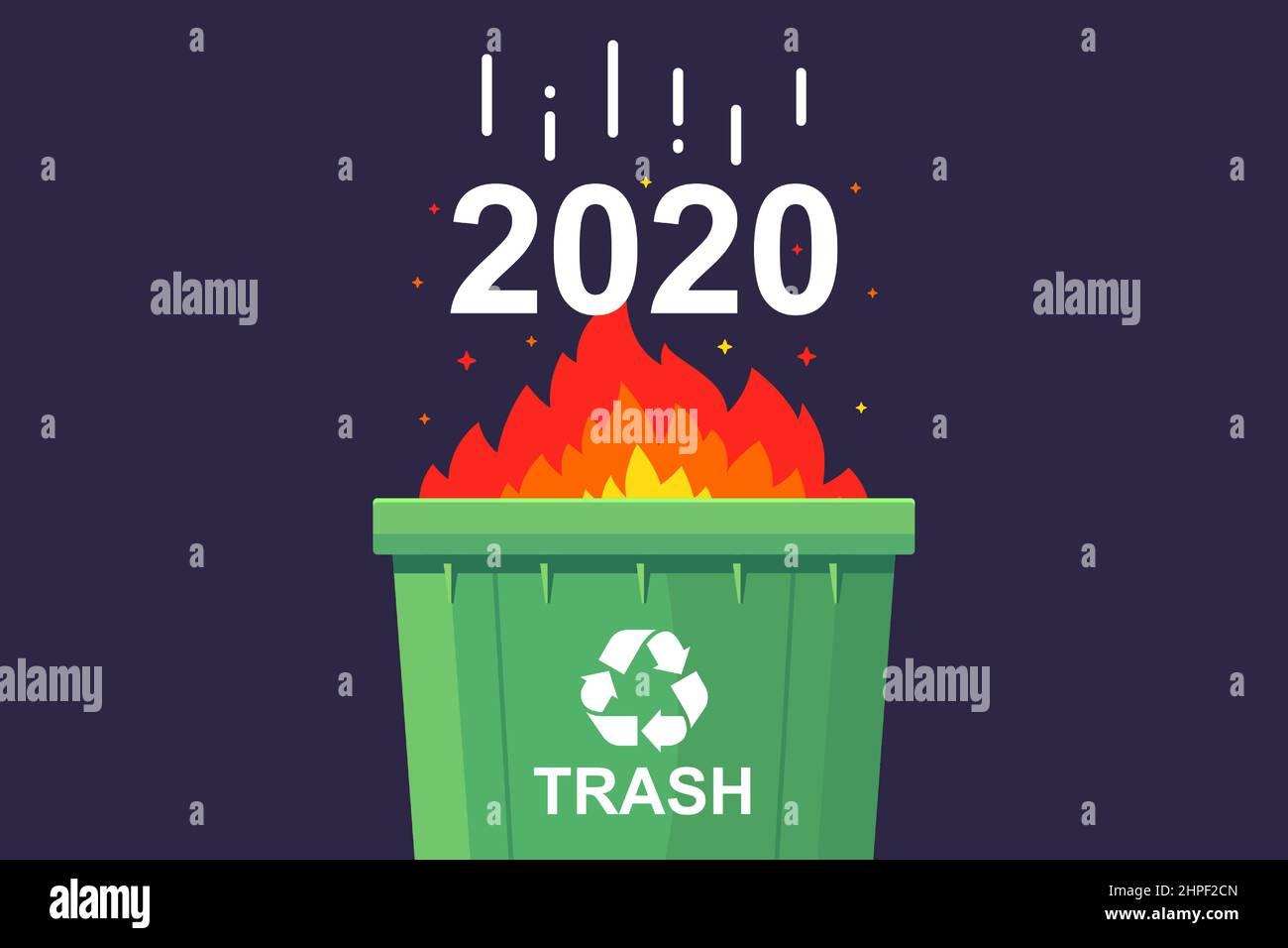 burn in the trash bin 2020. flat vector illustration Stock Vector Image ...