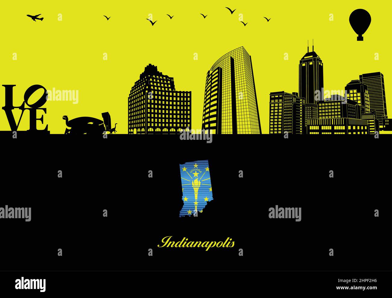 Indianapolis city skyline silhouette - illustration, Town in Yellow ...