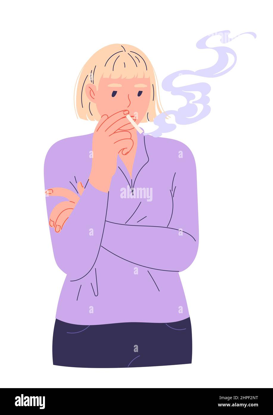 Woman inhaling cigarette smoke with cigarette in her mouth Stock Vector ...