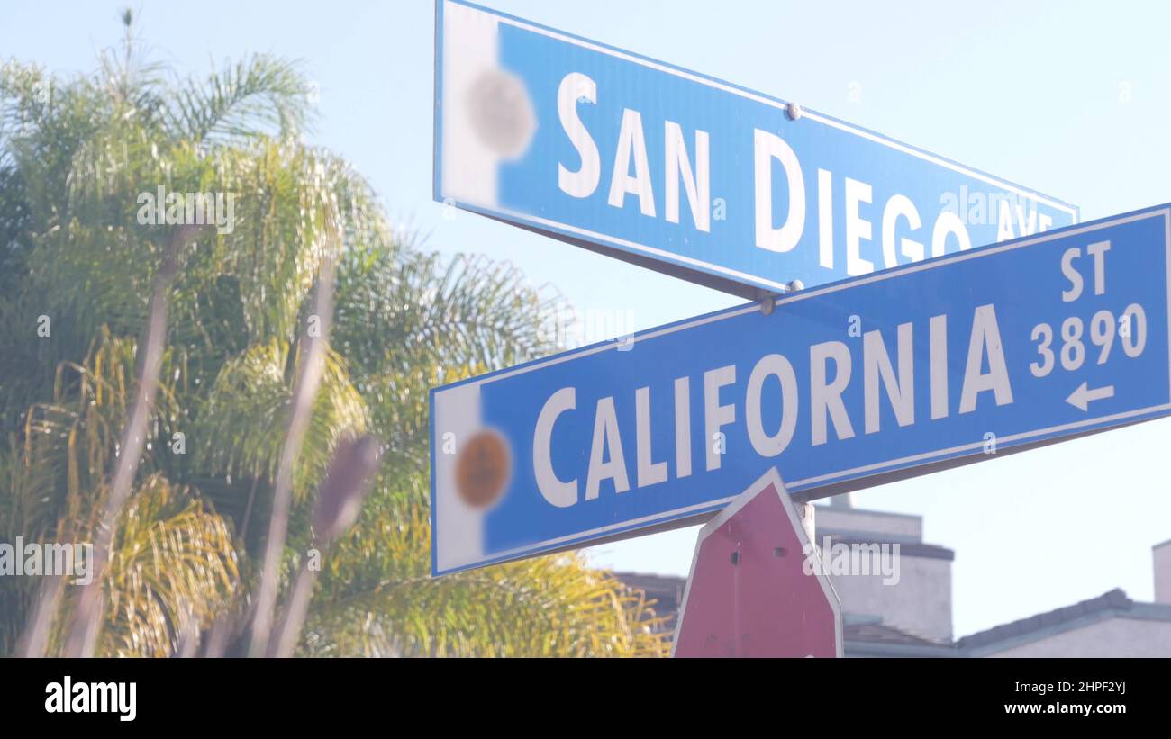 San Diego and California street crossroad sign, road intersection USA ...
