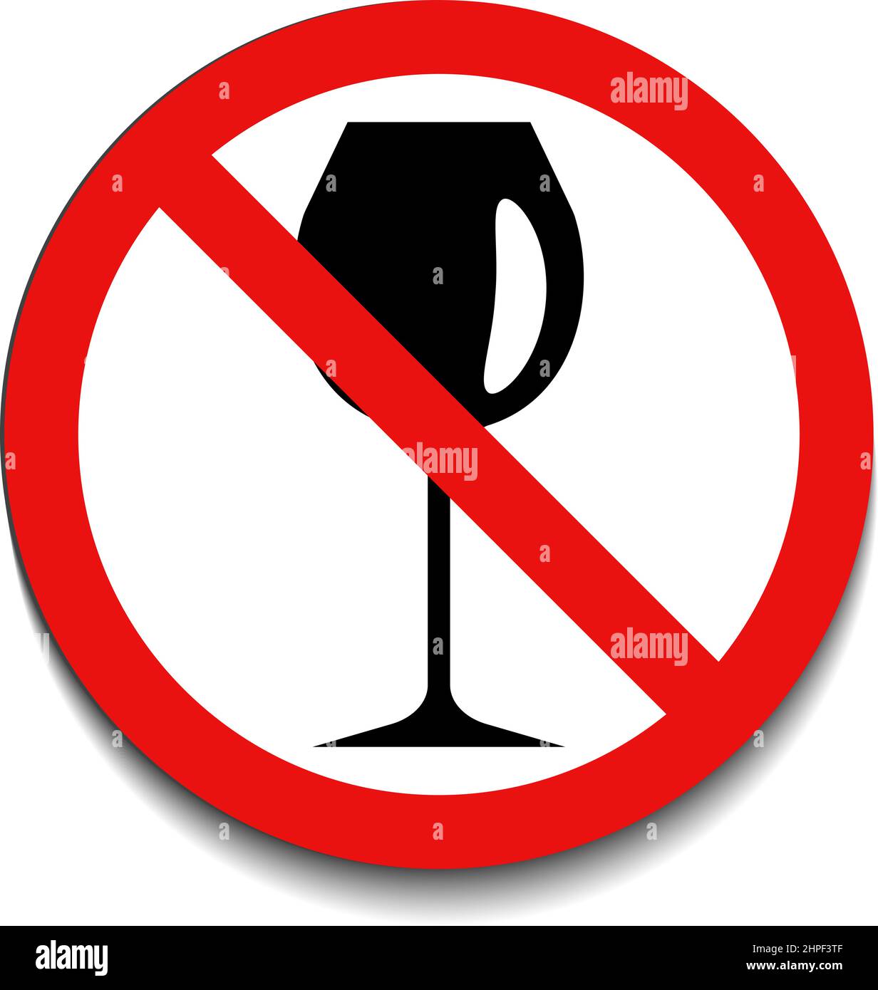 No alcohol sign with red round crossed wineglass on white background ...