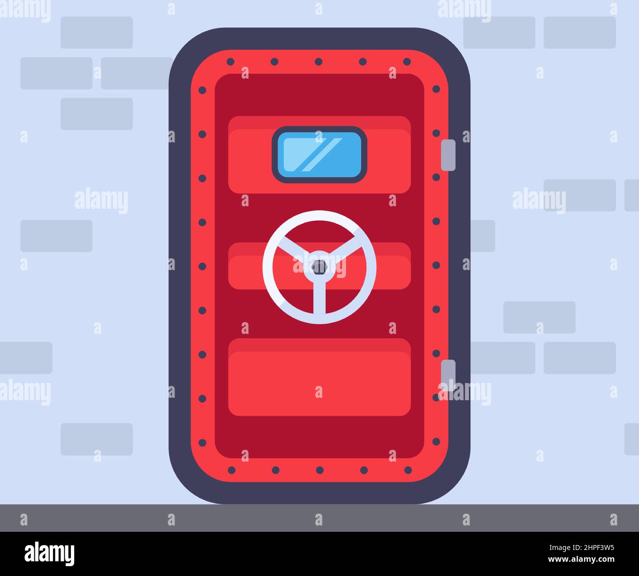 heavy red bunker door. hide in a bomb shelter. flat vector illustration ...