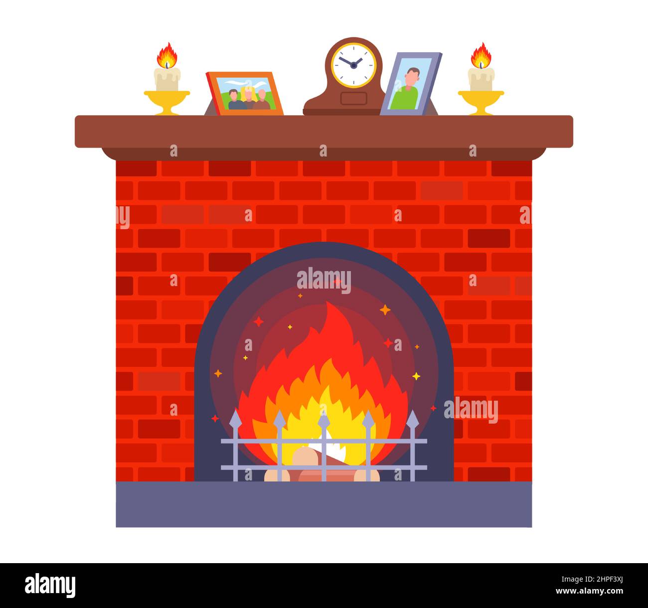 cozy red brick fireplace. home for heating the room. flat vector illustration Stock Vector Image ...
