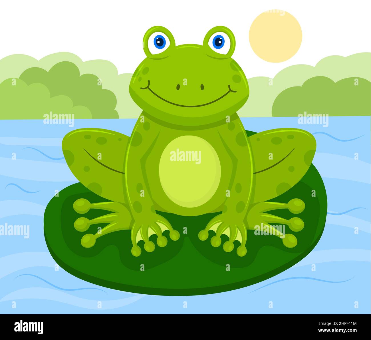Cute frog on water lily Stock Vector Image & Art - Alamy