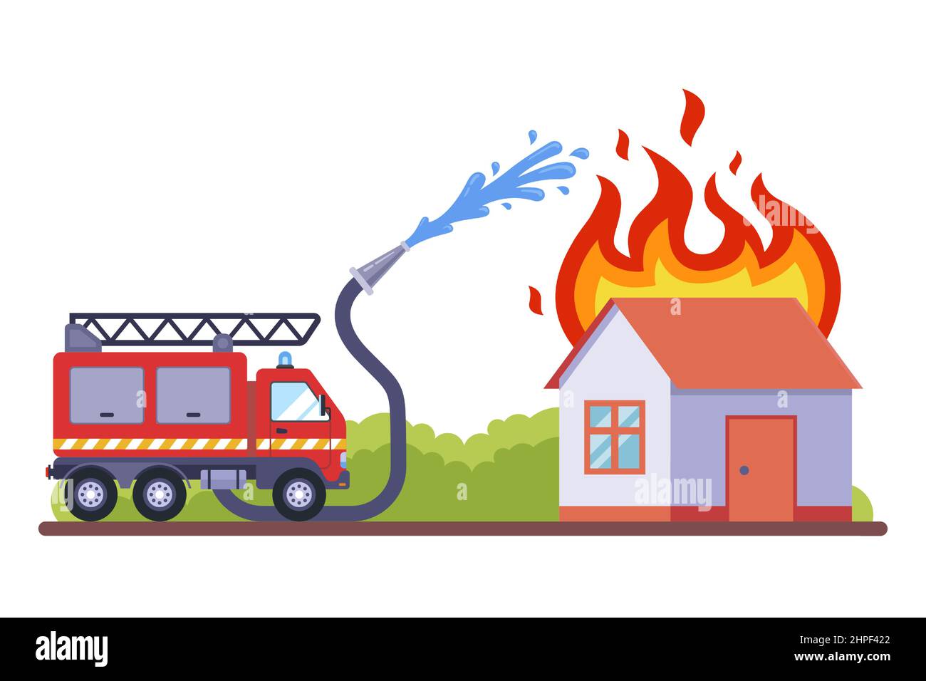 a fire brigade came to extinguish the fire. the burning house is ...