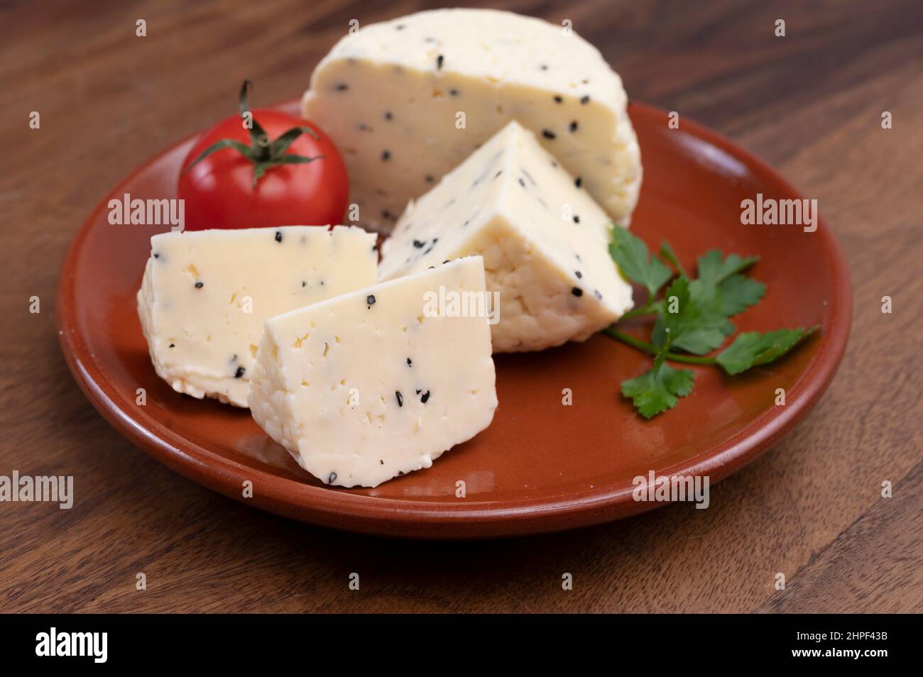 Traditional polish white cheese with black chives seeds made in North ...