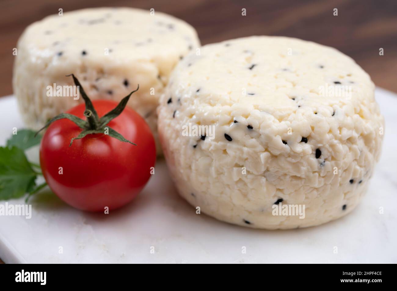 Traditional polish white cheese with black chives seeds made in North ...