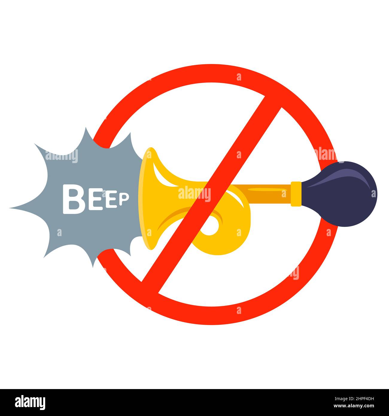 crossed out car horn. prohibition of harsh sounds. flat vector ...