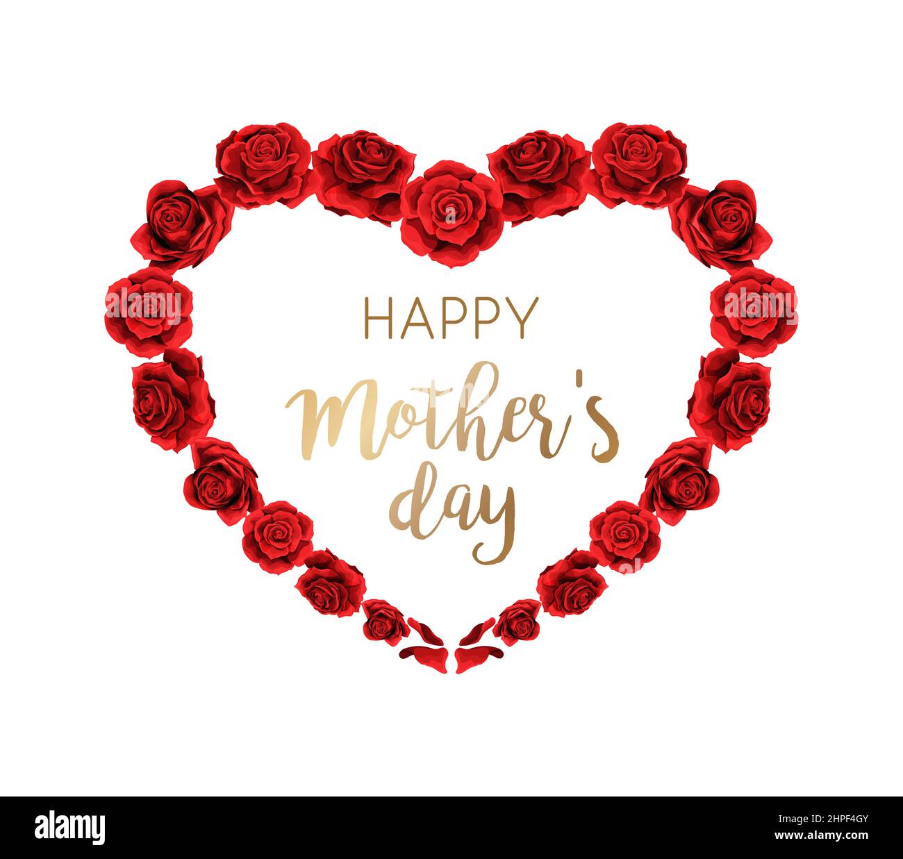 Mothers day heart label frame red roses border isolated on white ...