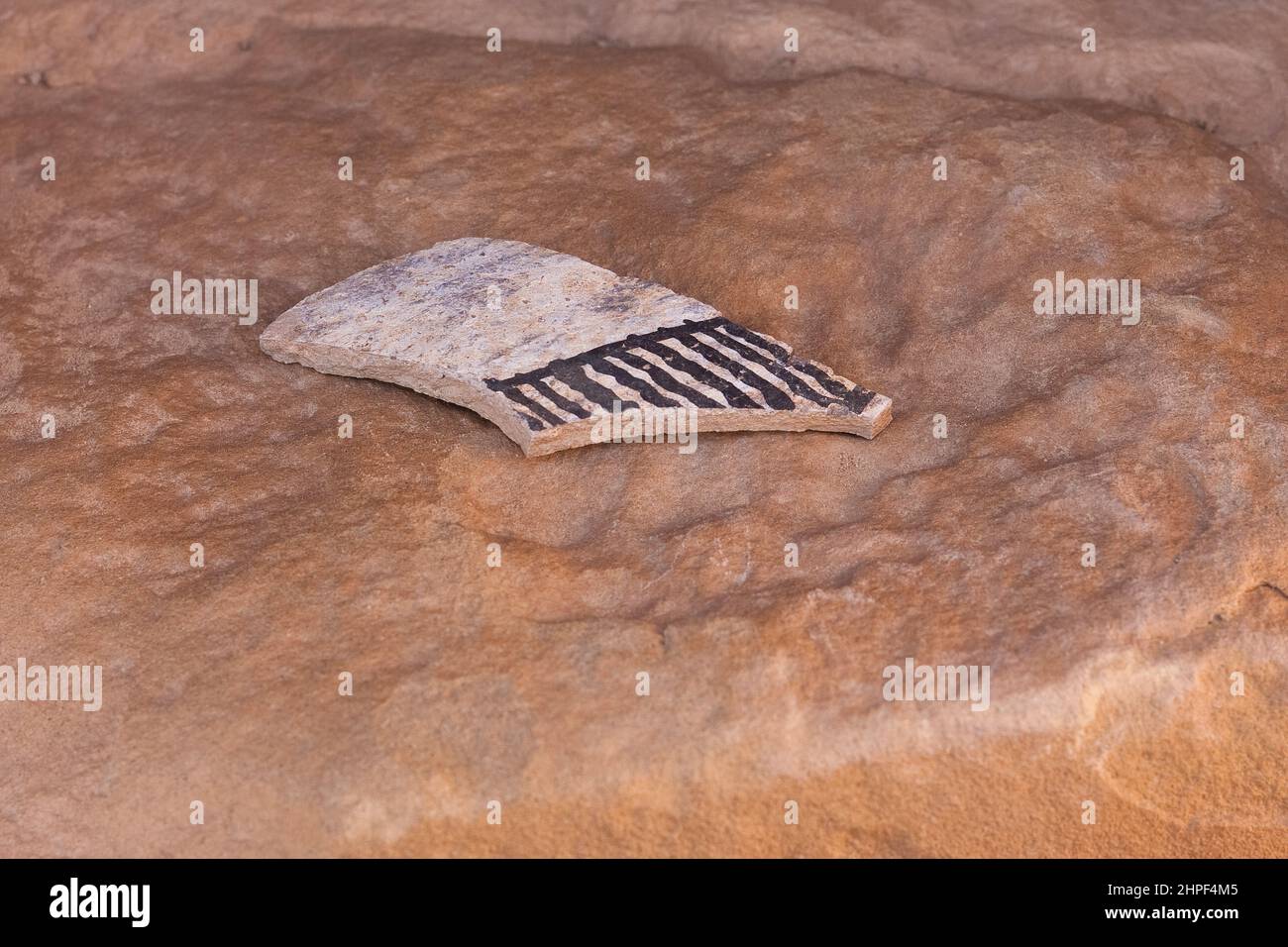 A potsherd of Ancestral Puebloan bichrome pottery found in Chaco ...