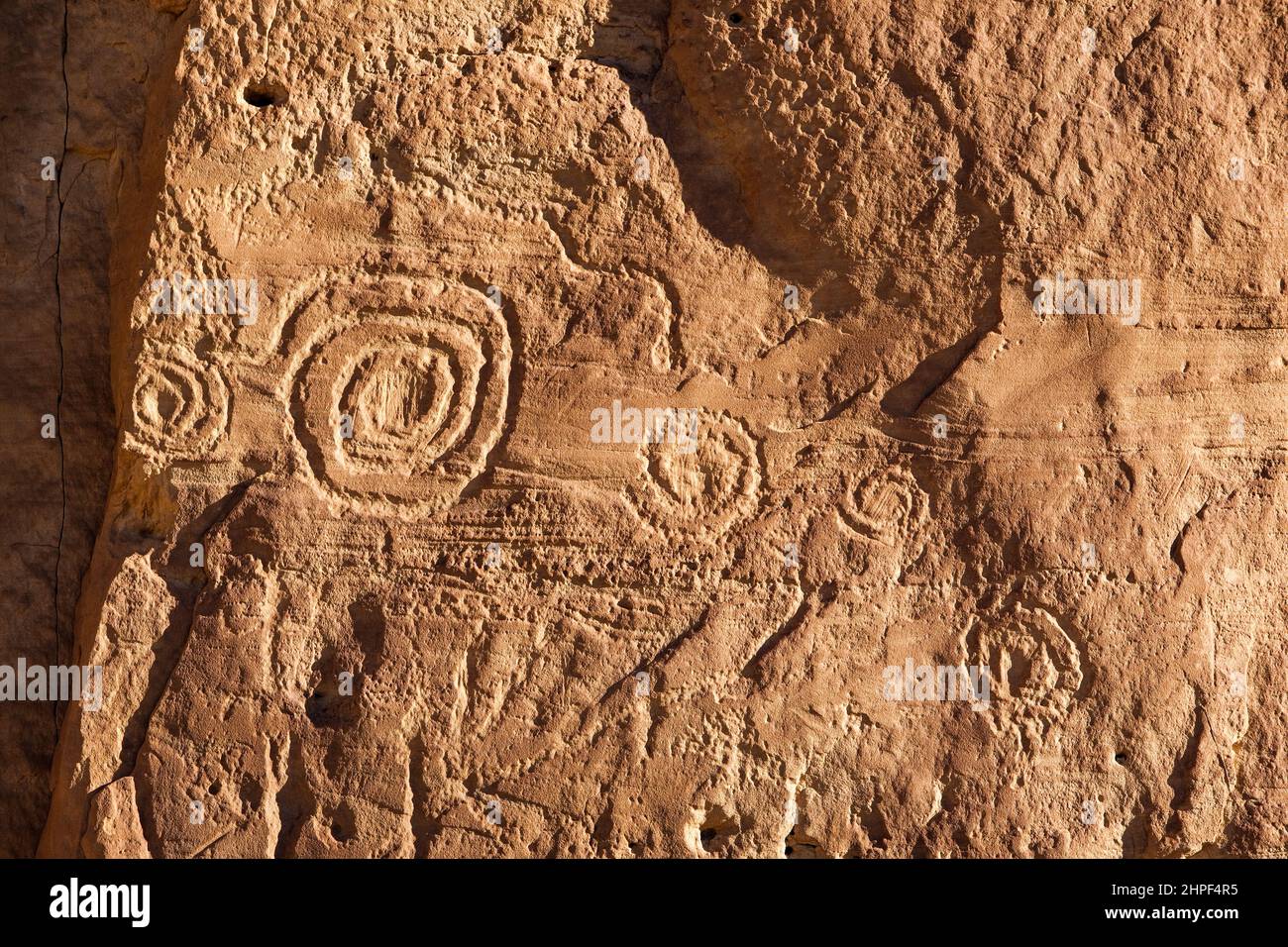 An ancient Ancestral Puebloan petroglyph rock art panel in the Chaco ...