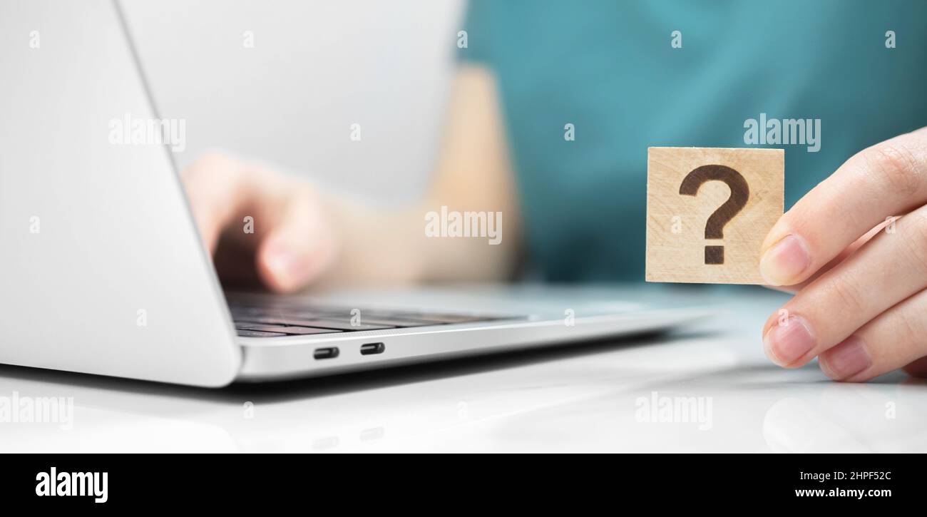 Customer care and support concept background. FAQ question mark icon on ...