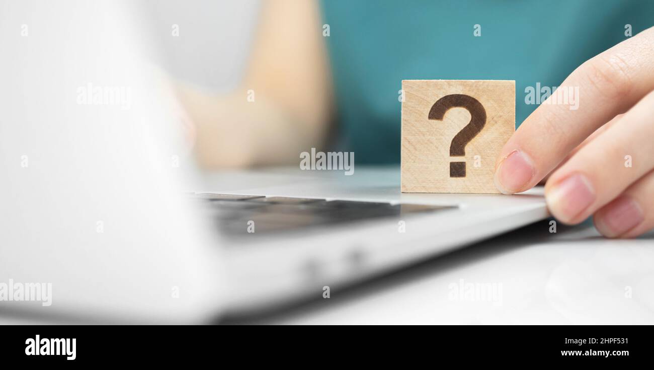 Customer care and support concept background. FAQ question mark icon on ...