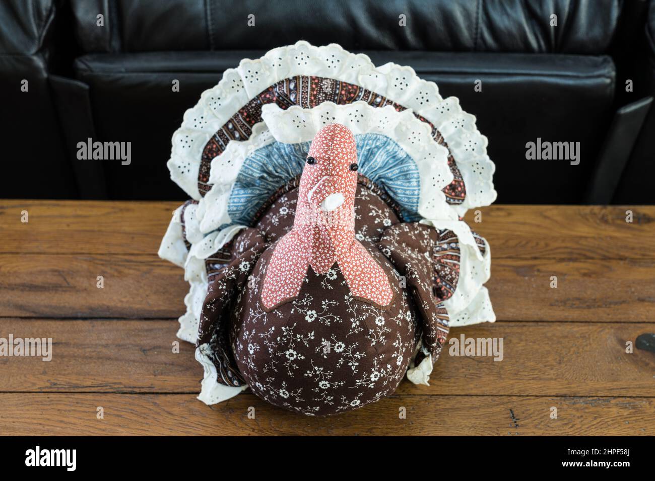 A handmade fabric decoration in the shape of a turkey for the ...