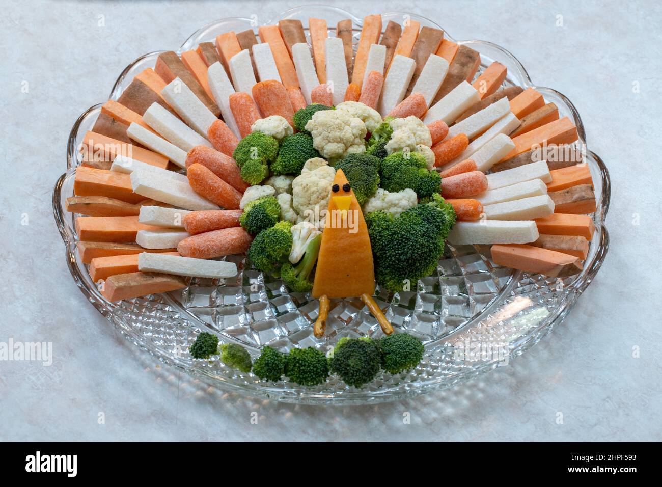 A vegetable relish tray in the shape of a turkey for appetizers at ...