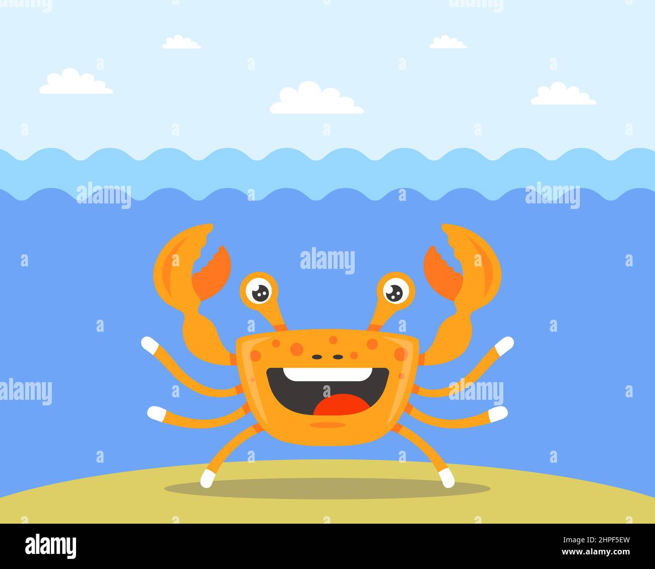 cheerful orange crab under sea water. flat character vector ...