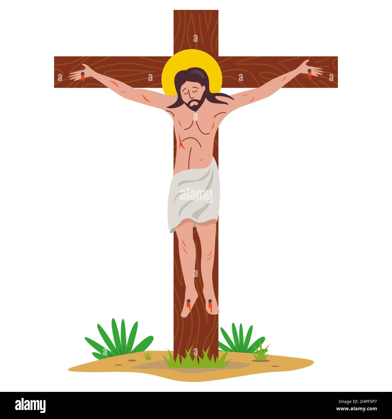crucified jesus christ on a wooden cross. flat vector illustration ...