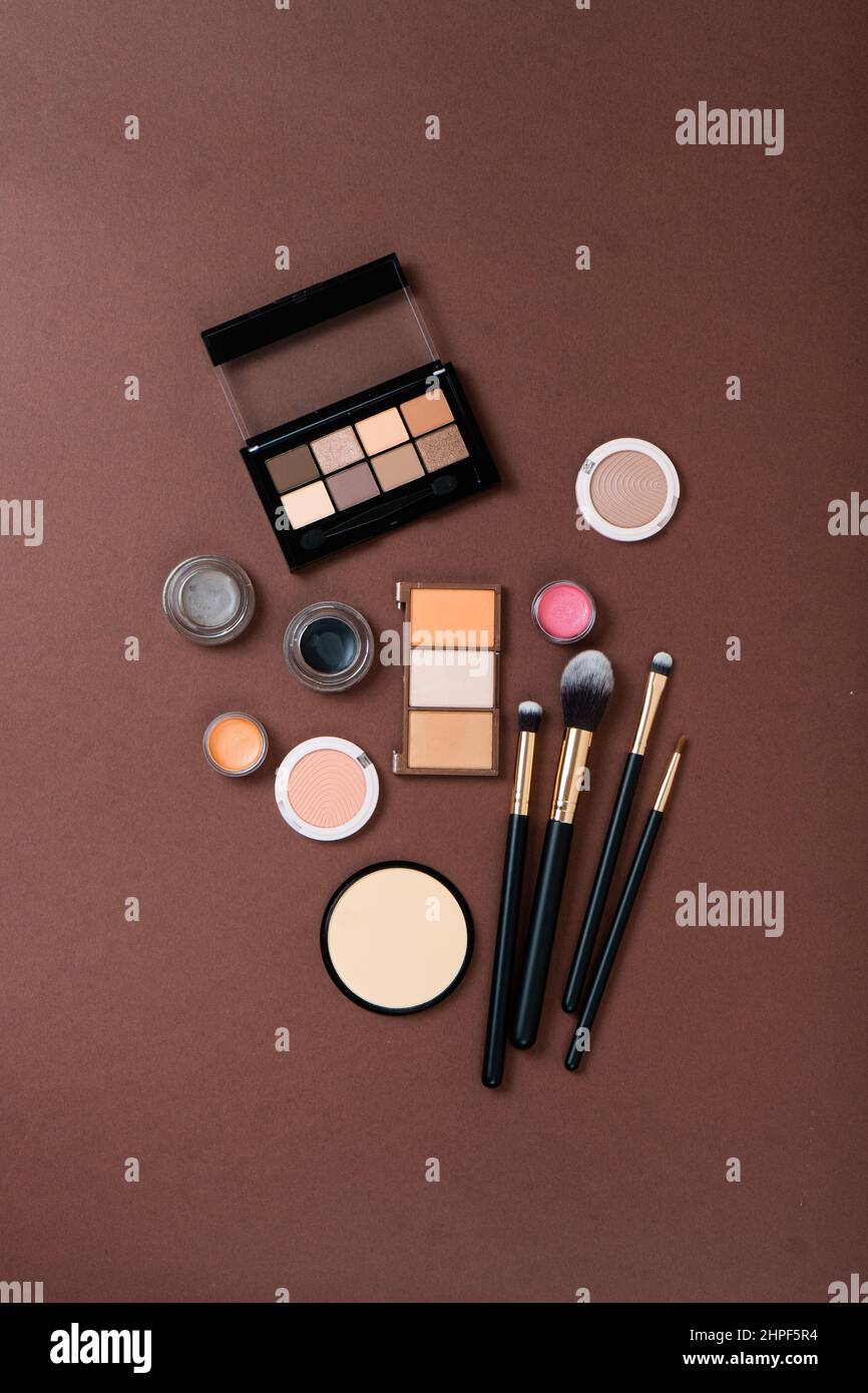 Group of cosmetic and makeup products on studio background Stock Photo ...