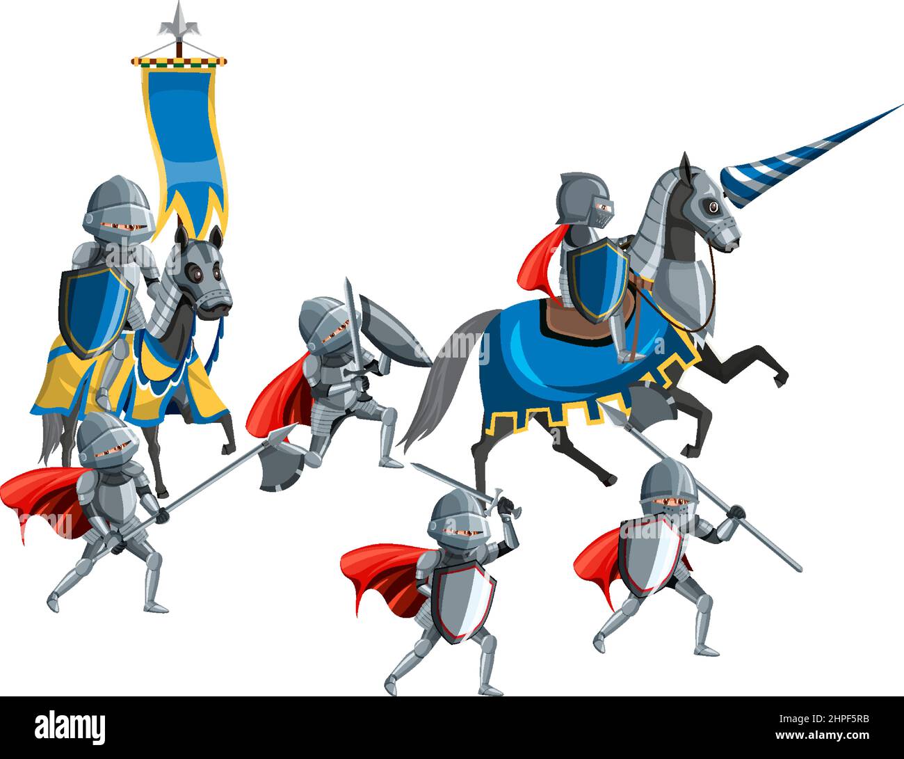 Group of medieval knights on horseback on white background illustration Stock Vector Image & Art ...