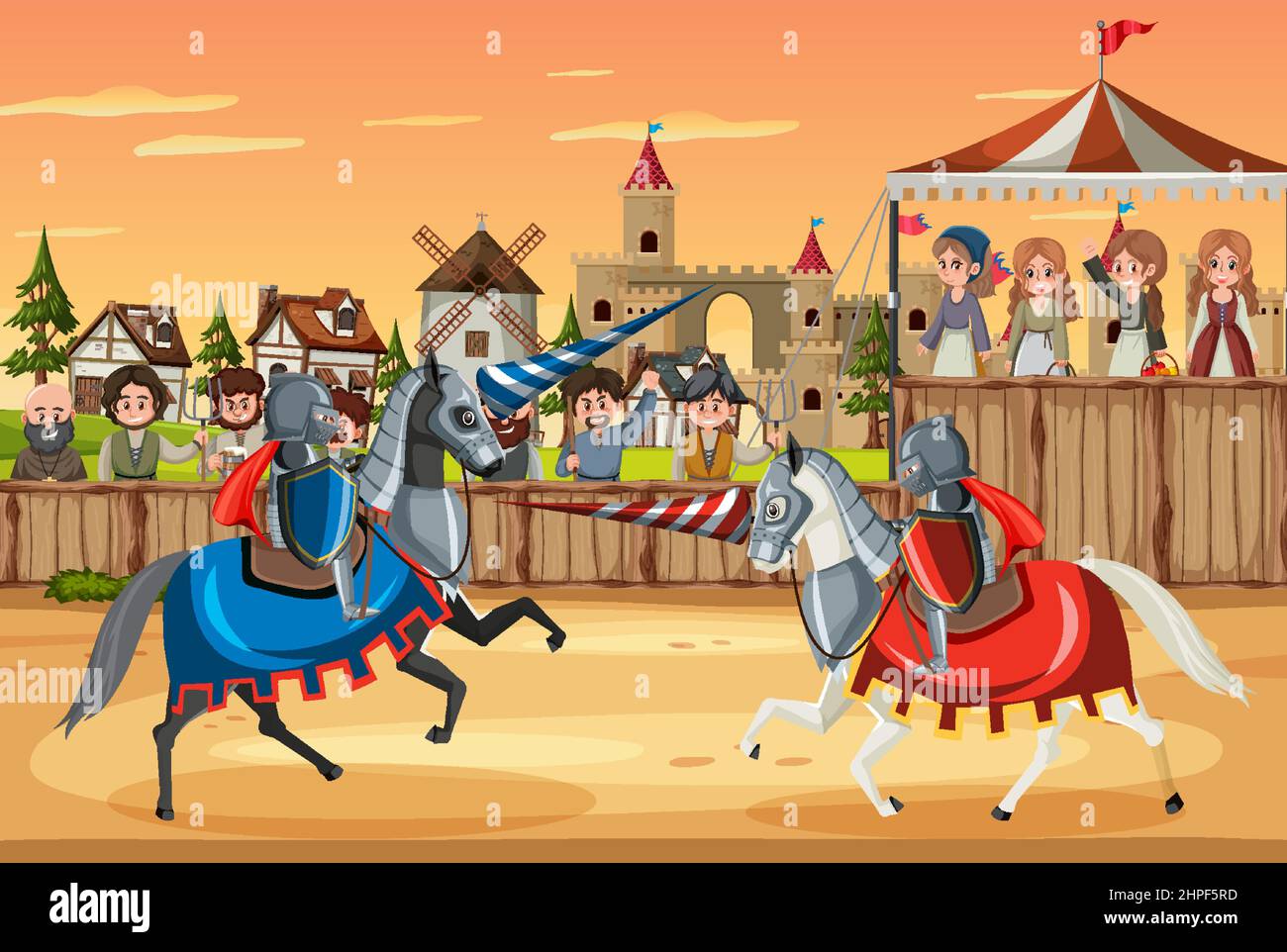 Two medieval knights fighting together illustration Stock Vector Image ...