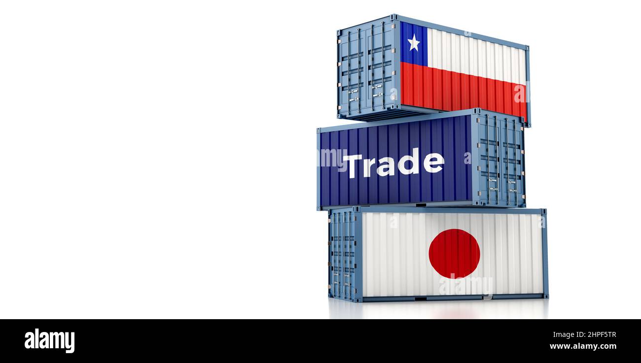 Freight containers with Chile and Japan national flags. 3D Rendering ...