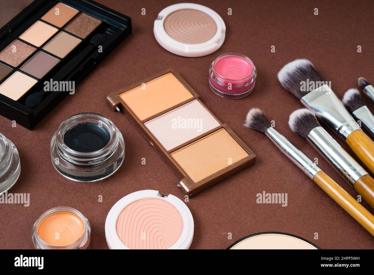 Group of cosmetic and makeup products on studio background Stock Photo ...