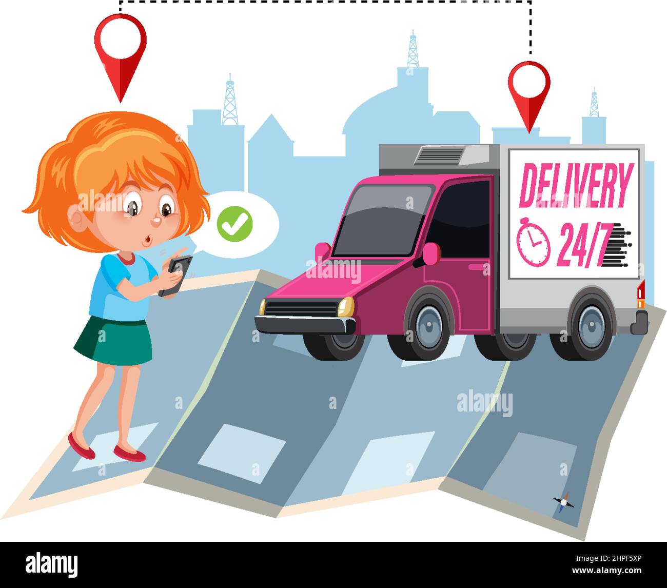 A girl cartoon character with delivery truck illustration Stock Vector ...