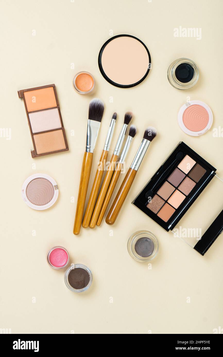 Group of cosmetic and makeup products on studio background Stock Photo ...