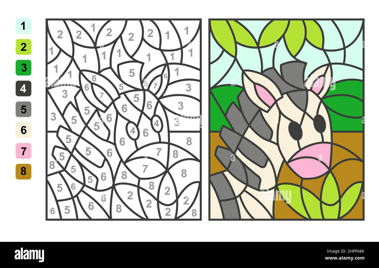 Color by numbers zebra Animal. Puzzle game for children education ...