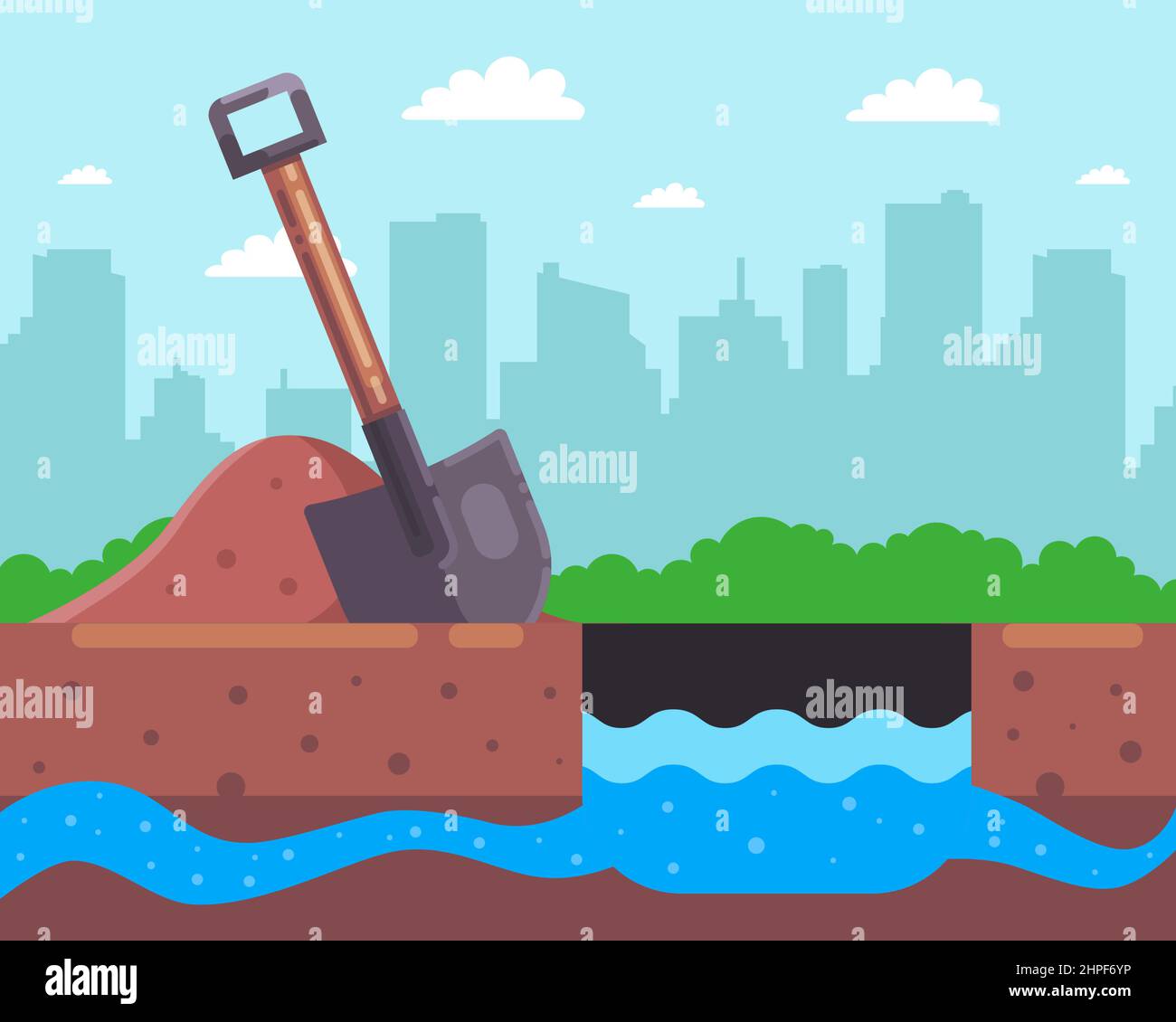 dig a hole for a well. find an underground river. flat vector ...