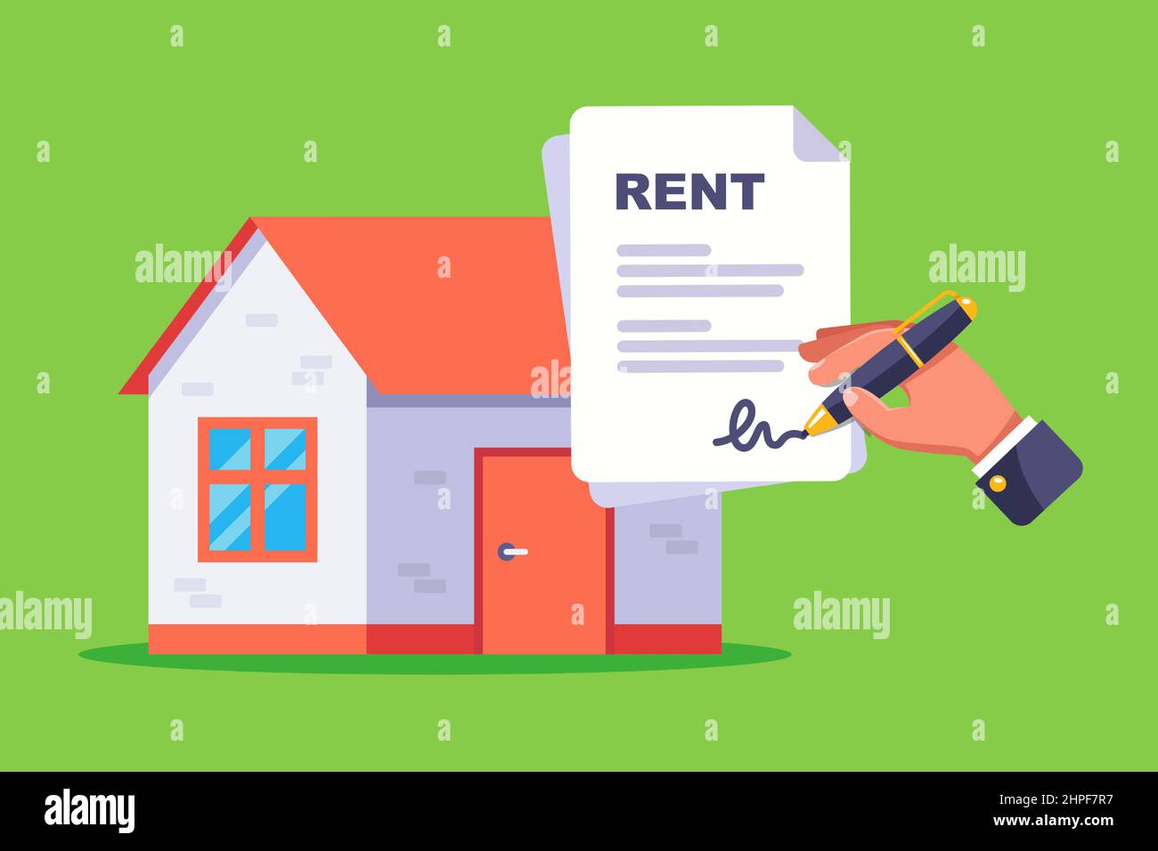 sign a document for renting a residential building. flat vector ...