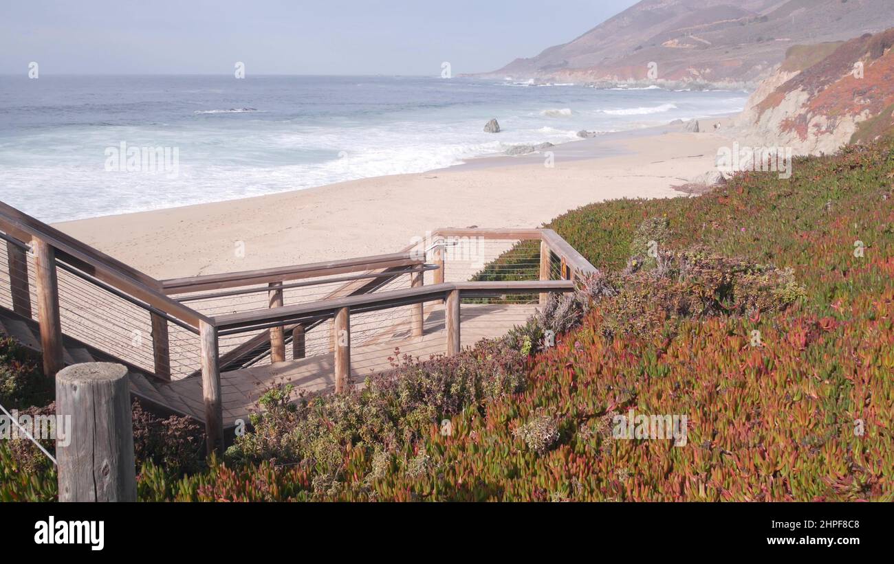 Big huge pacific ocean waves crashing on sandy shore, empty Garrapata ...