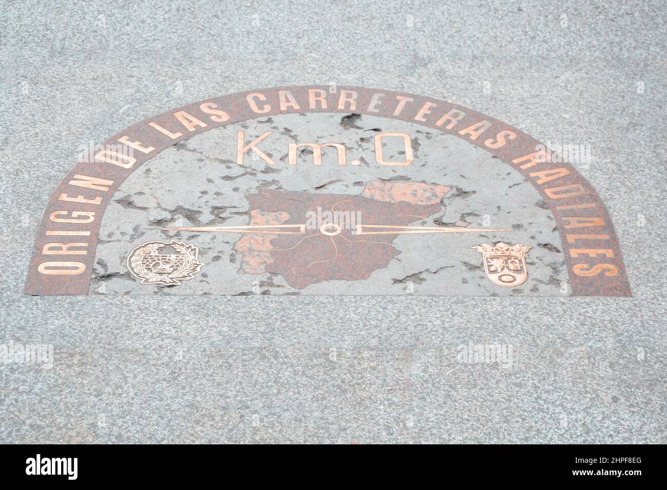 Kilometer zero point sign on the street of Puerta del Sol, in Madrid ...