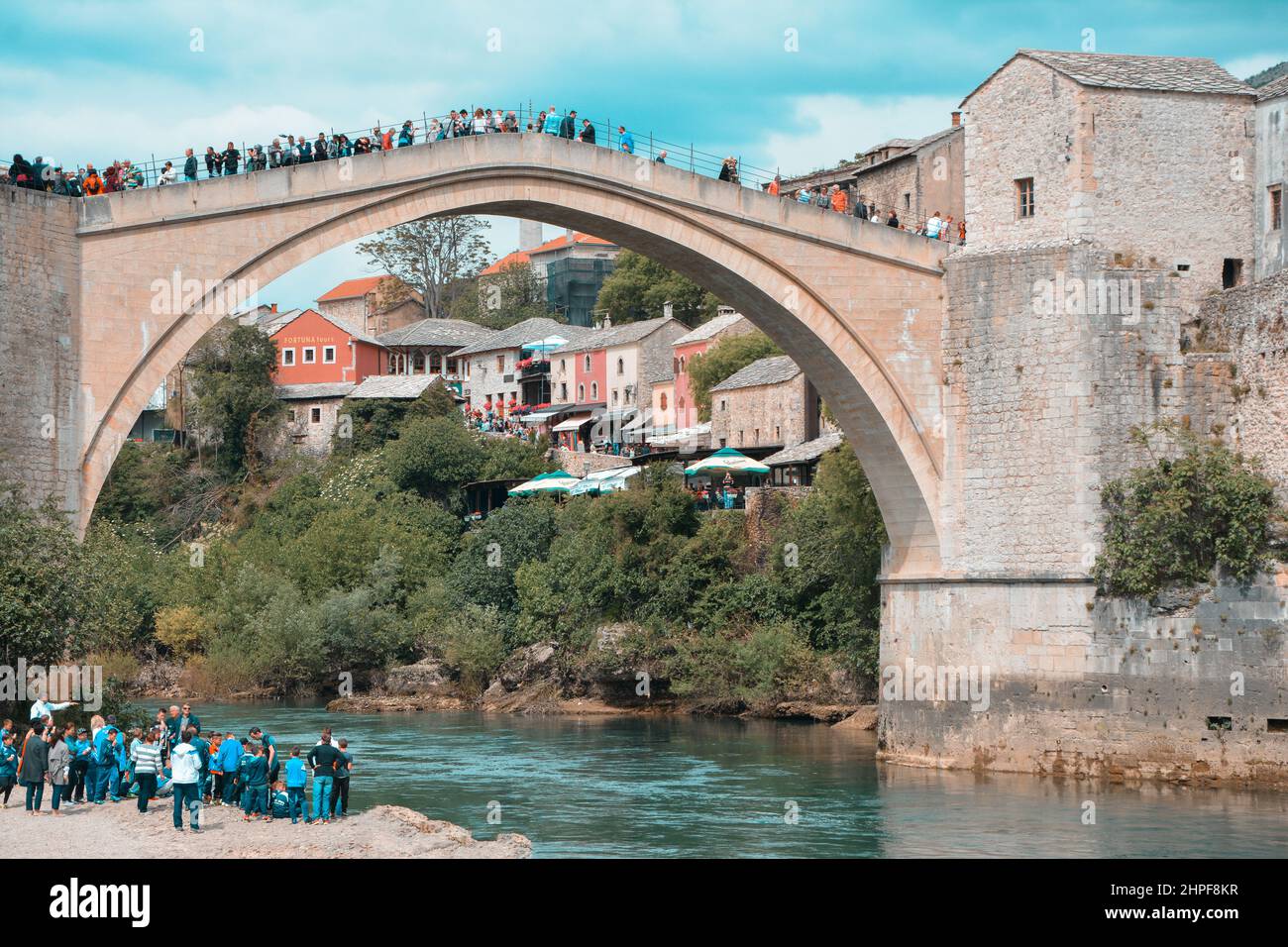View over the Mostar Bridge known also as Stari Most in Mostar, Bosnia ...