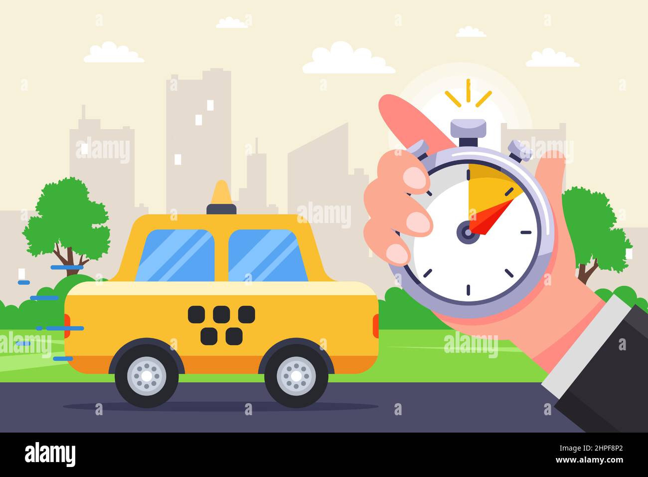 a fast taxi goes to the call. timed the arrival of a taxi with a ...