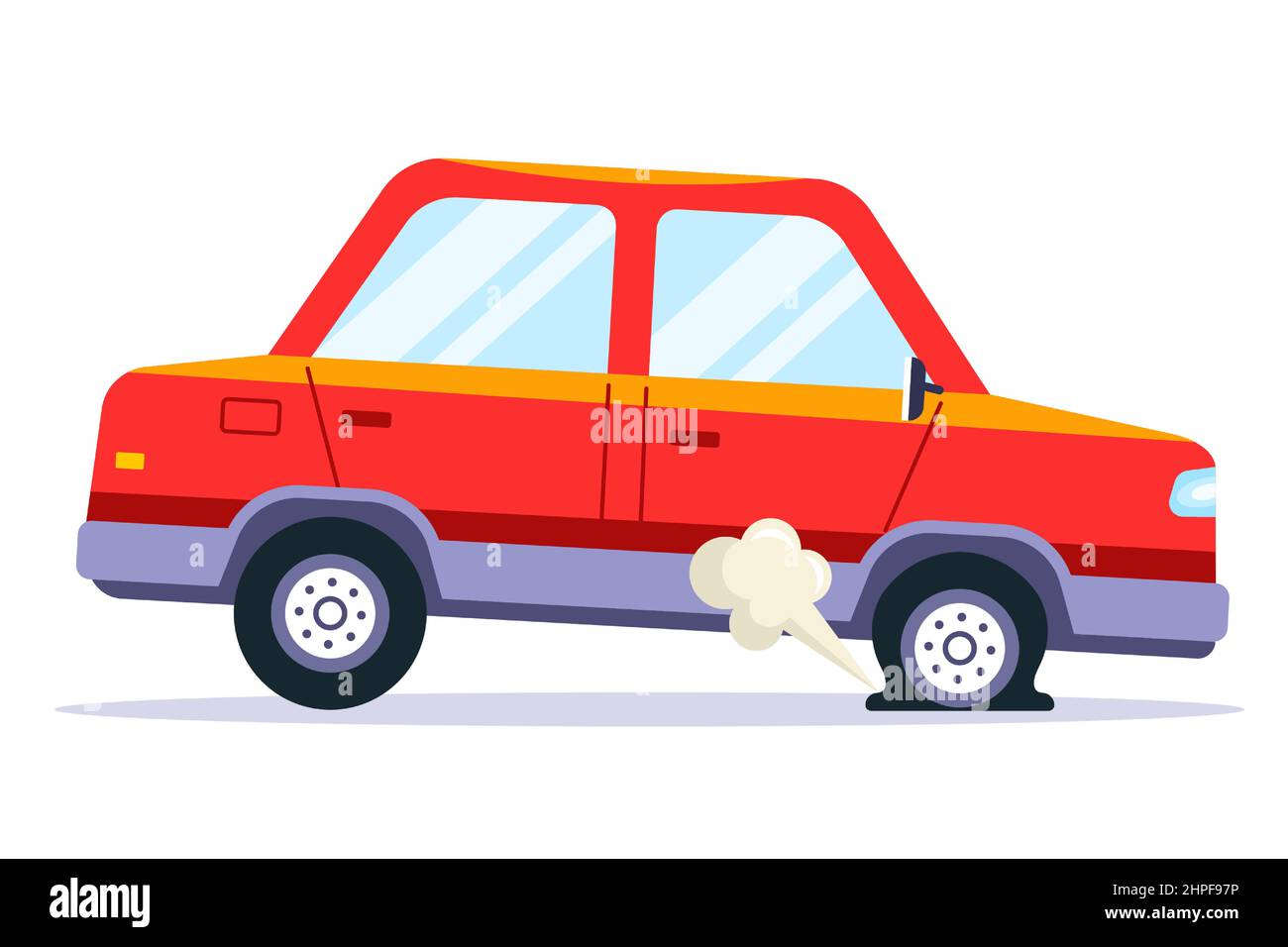 punctured wheel on a car. tire replacement. flat vector illustration ...