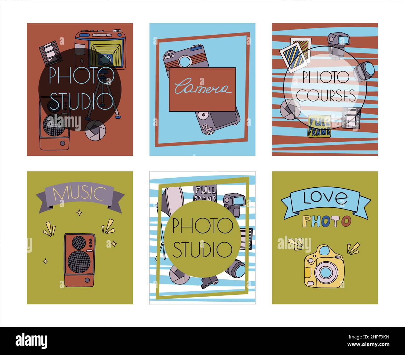 Vector photo cameras sketch banners. Hand drawn style. Different types ...