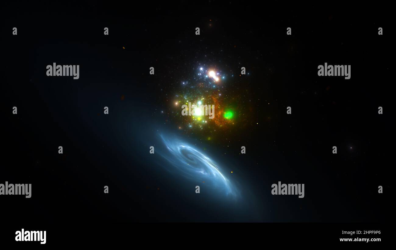 Panorama Space scene with planets, stars and galaxies. Banner template ...