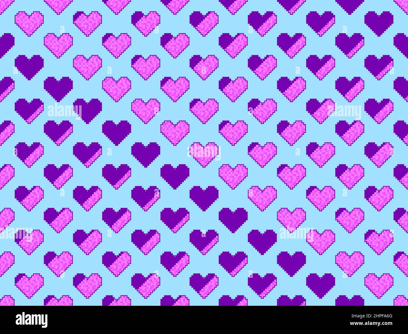Pixel art hearts seamless pattern. 8-bit pixel health bar in retro ...