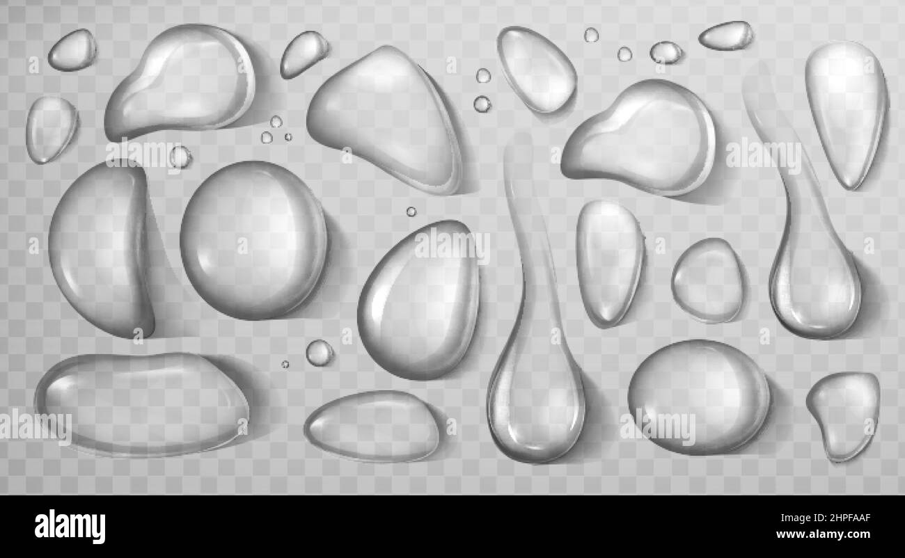 Vector realistic set of liquid droplet different shapes. Pure aqua ...
