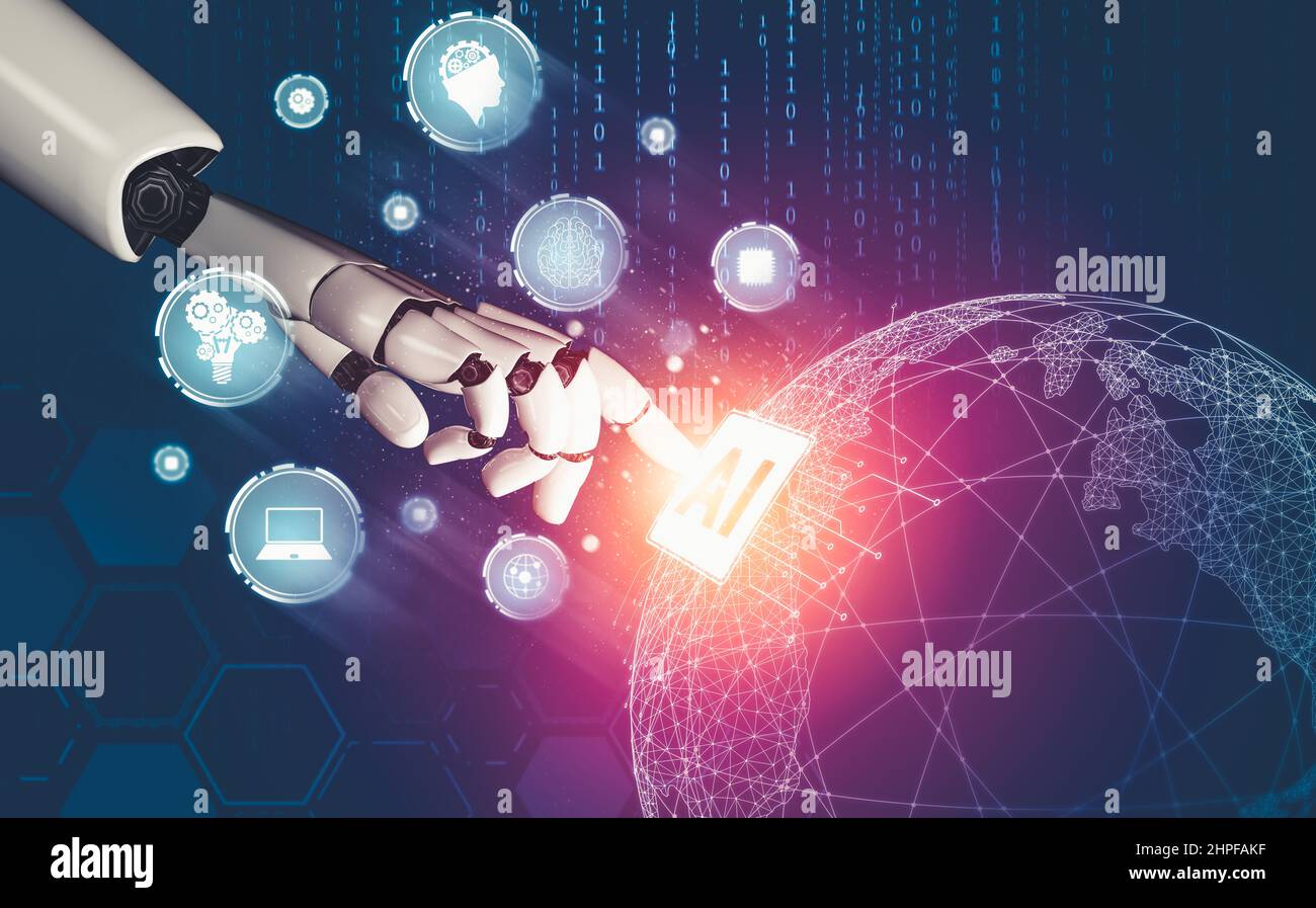 3D rendering futuristic droid robot technology development, artificial intelligence AI, and ...