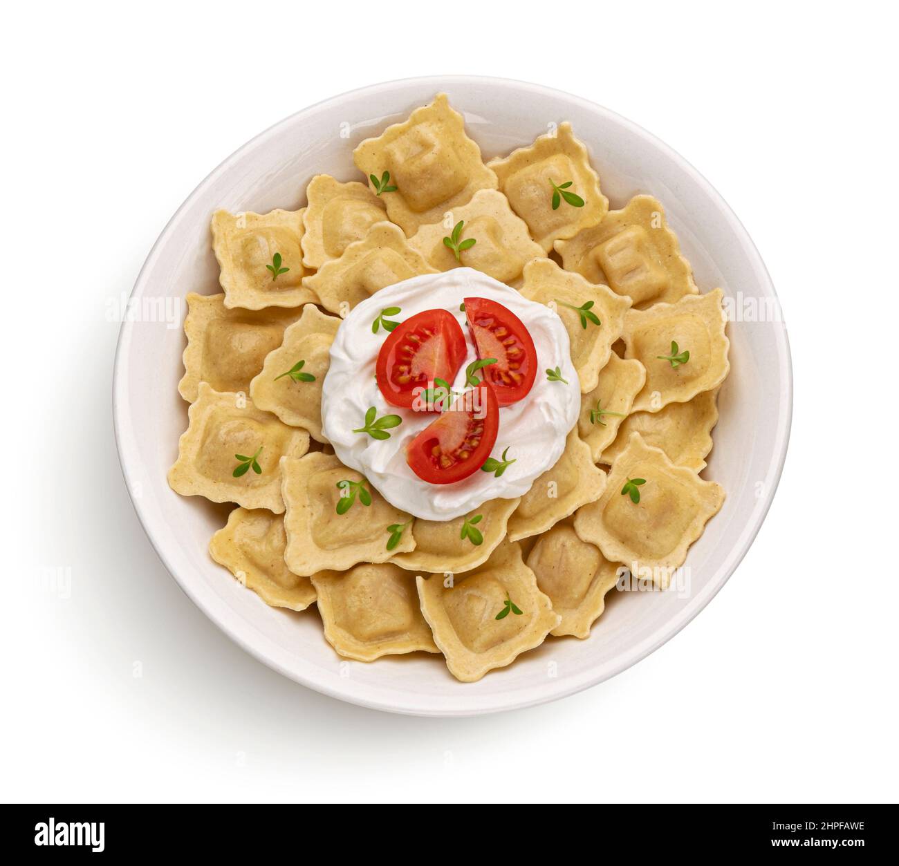 Italian ravioli pasta isolated on white background, top view Stock ...