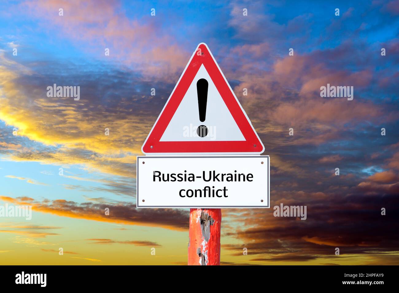 Russia Ukraine conflict warning sign Stock Photo - Alamy