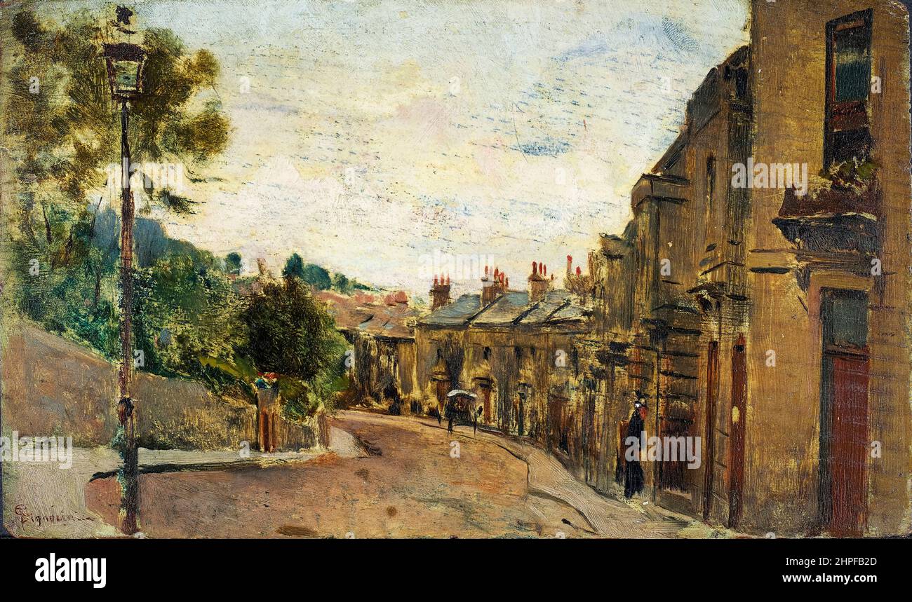 Bath, Berkeley Place, oil on panel landscape painting by Telemaco ...