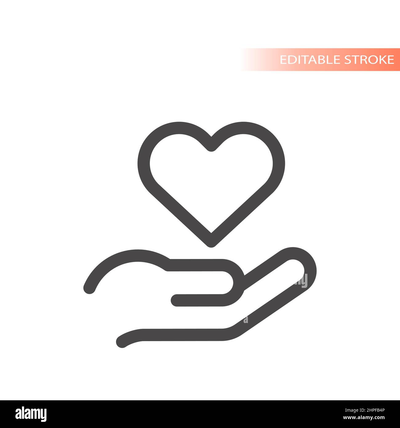 Human hand and heart line vector icon. Charity outlined symbol Stock ...