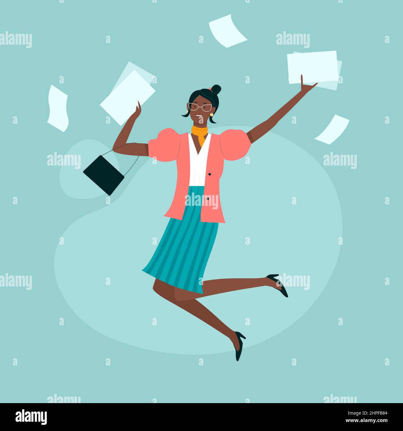 Jumping excited and enthusiastic african business woman. Happy lady ...