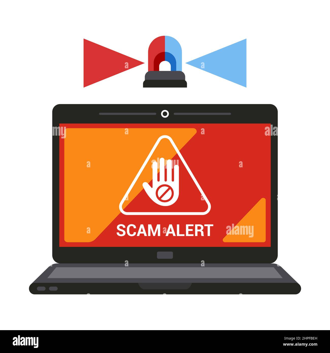 warning on laptop screen scam alert. flat vector illustration Stock ...